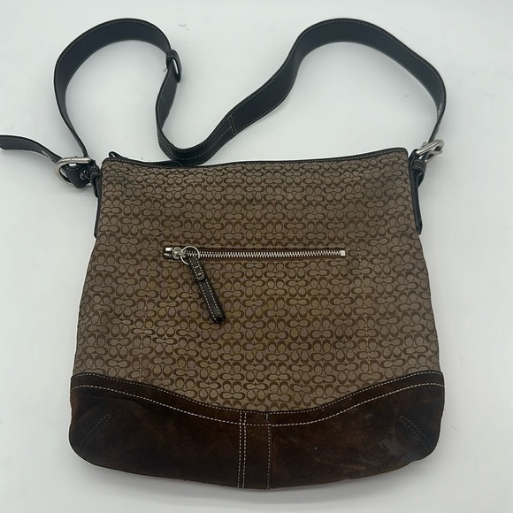 Coach | Bags | Coach Signature Large Duffle Tote Brown Suede Leather ...